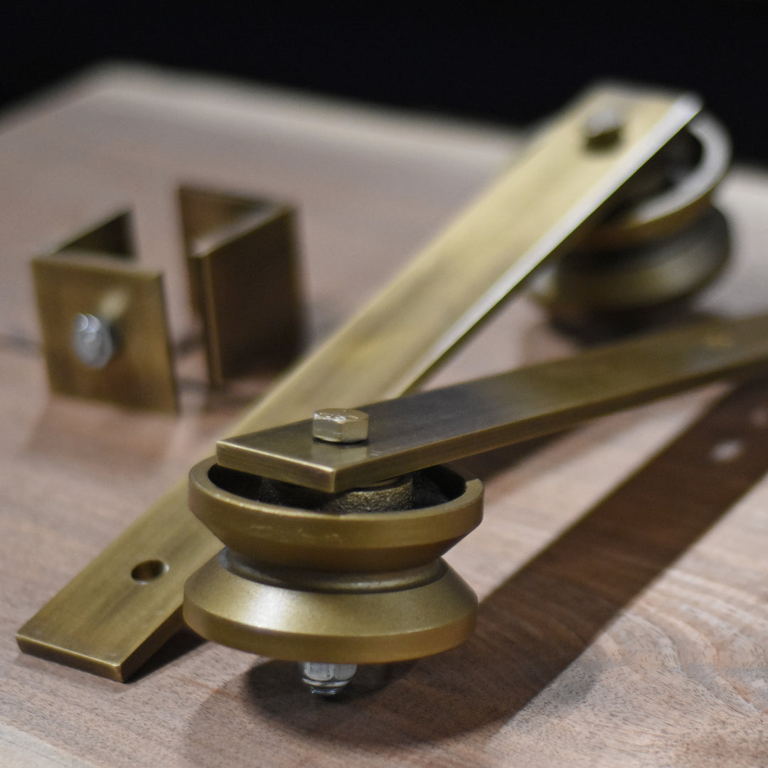 Sliding Barn Door Antique Brass Hardware Set - Chicago Makers Studio