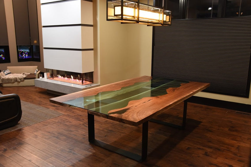 Handmade Black Walnut Live Edge River Dining Table - Chicago Makers Studio