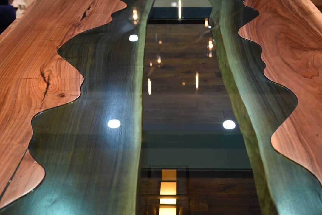 Handmade Black Walnut Live Edge River Dining Table - Chicago Makers Studio