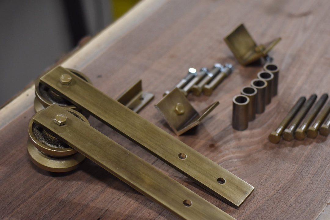 Sliding Barn Door Antique Brass Hardware Set - Chicago Makers Studio